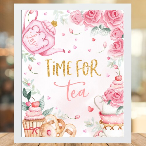 Tea Party Sign Tea Birthday Party Sign Pink Gold Floral Tea - Etsy