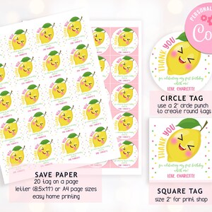 Lemon Thank You Tag Lemonade Party Gift Tags Baby Shower Favor Label ...