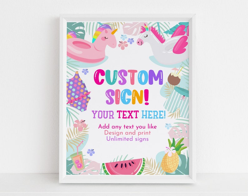 Unicorn Pool Party Birthday Custom Sign Summer Swimming Party Table ...