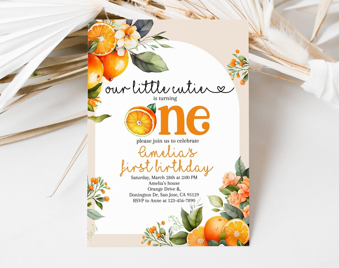 Our Little Cutie is Turning One Invitation Orange 1st Birthday Invite ...