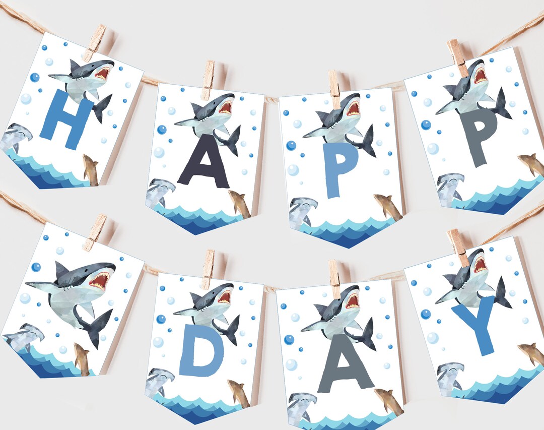 Shark Birthday Banner Boy Birthday Party Decor Under the Sea Ocean Pool ...