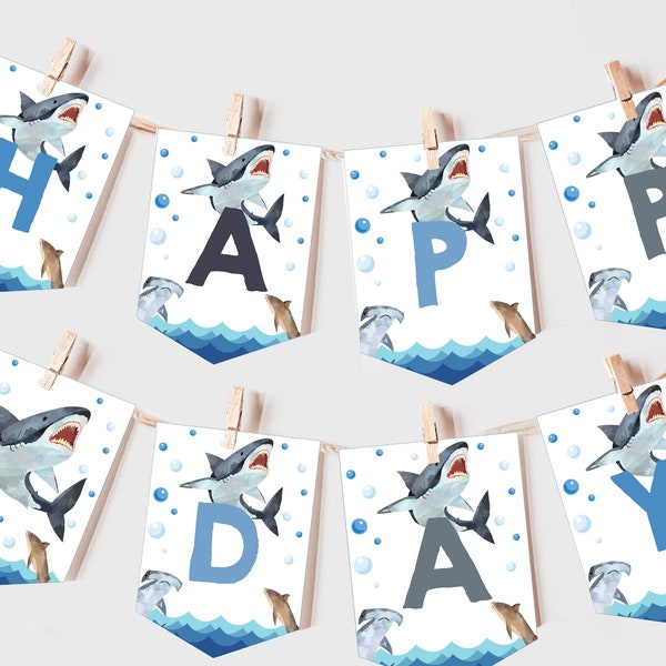 Shark Birthday Banner - Etsy