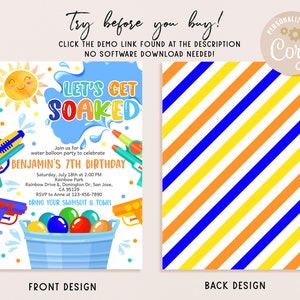 Water Balloon Birthday Invitation Water Gun Birthday Invite Let's Get ...