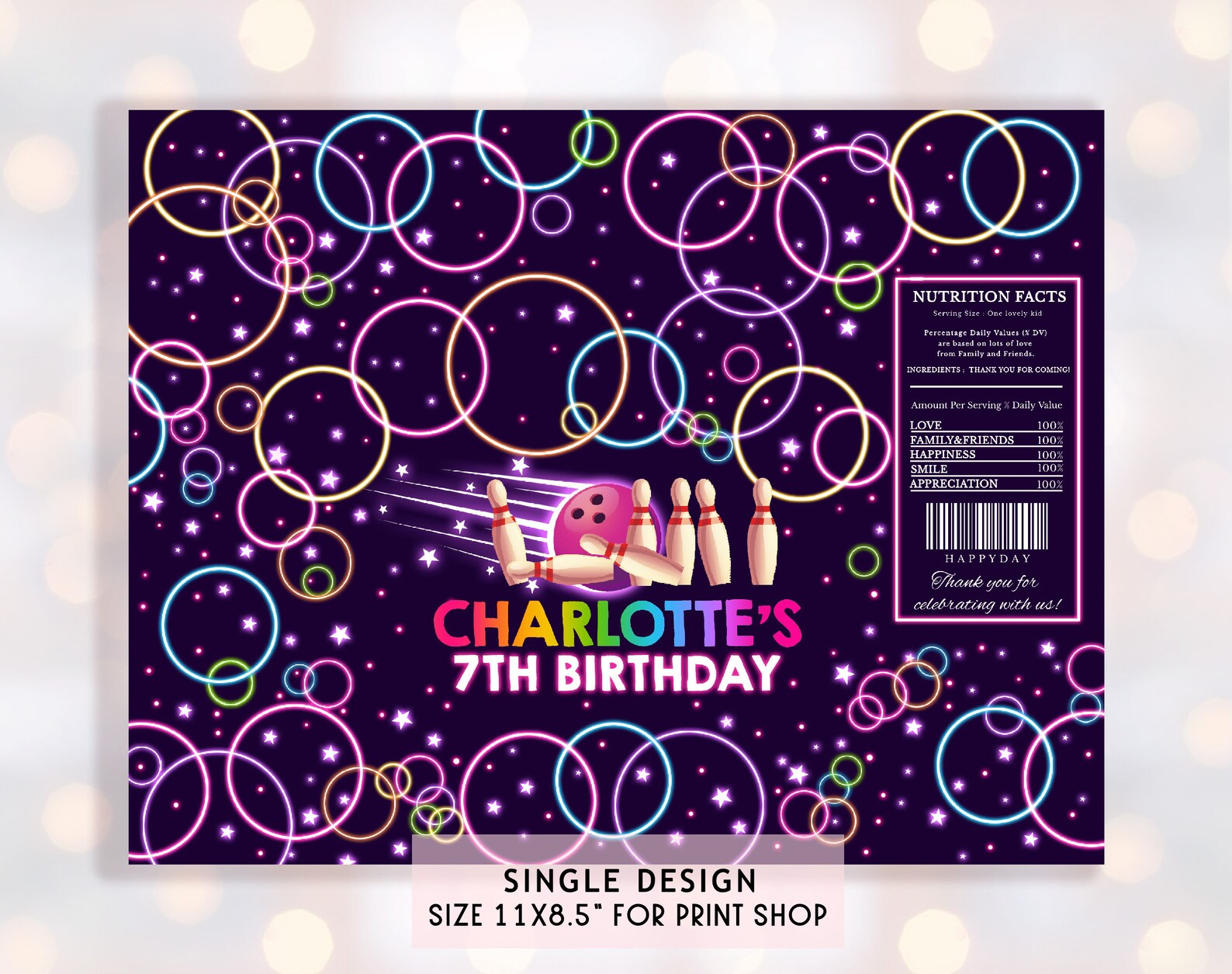 Bowling Chip Bag Birthday Party Favor Neon Glow Bowling Snack - Etsy