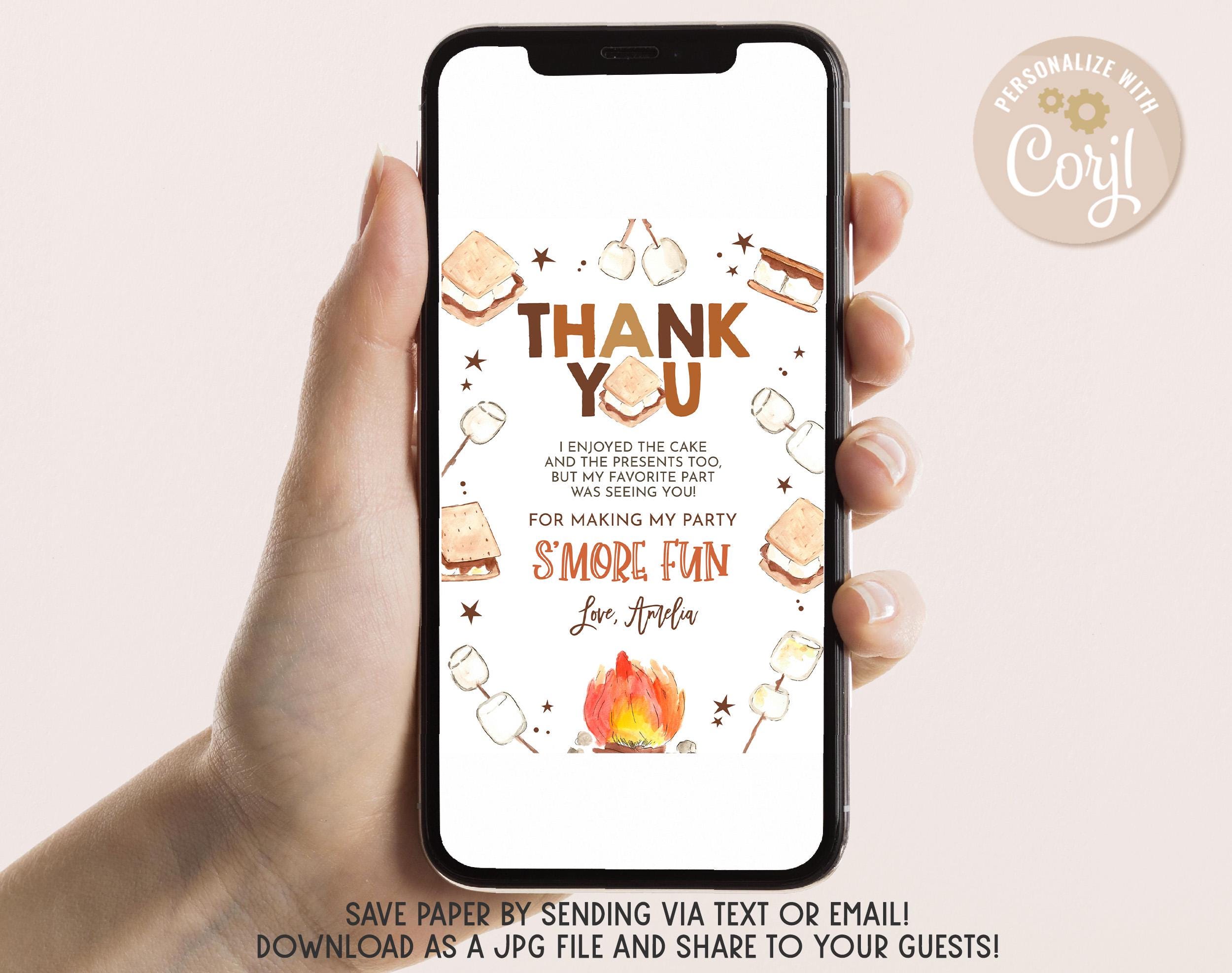S'mores Birthday Thank You Card Smores Baby Shower Thank You Note ...
