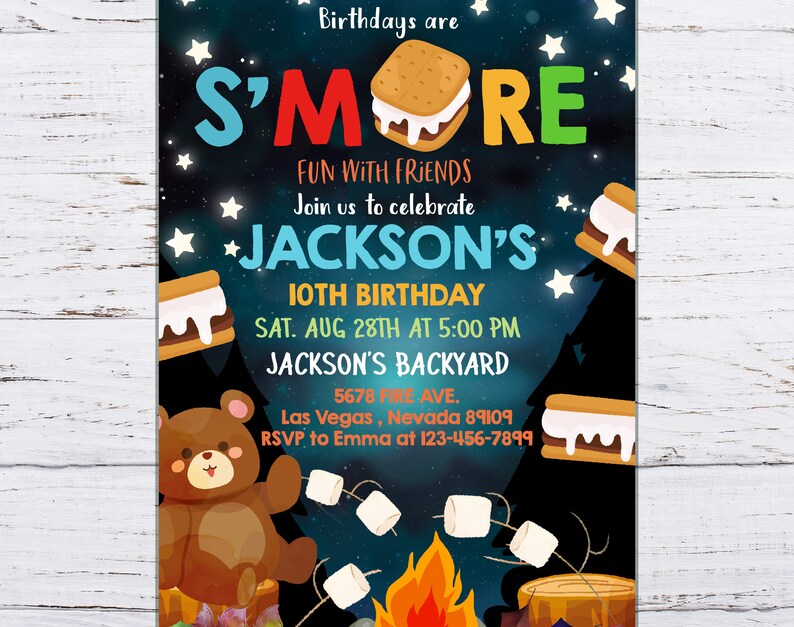 Smore Invitation Birthday Party Bonfire Invite Camp Fun Picnic - Etsy