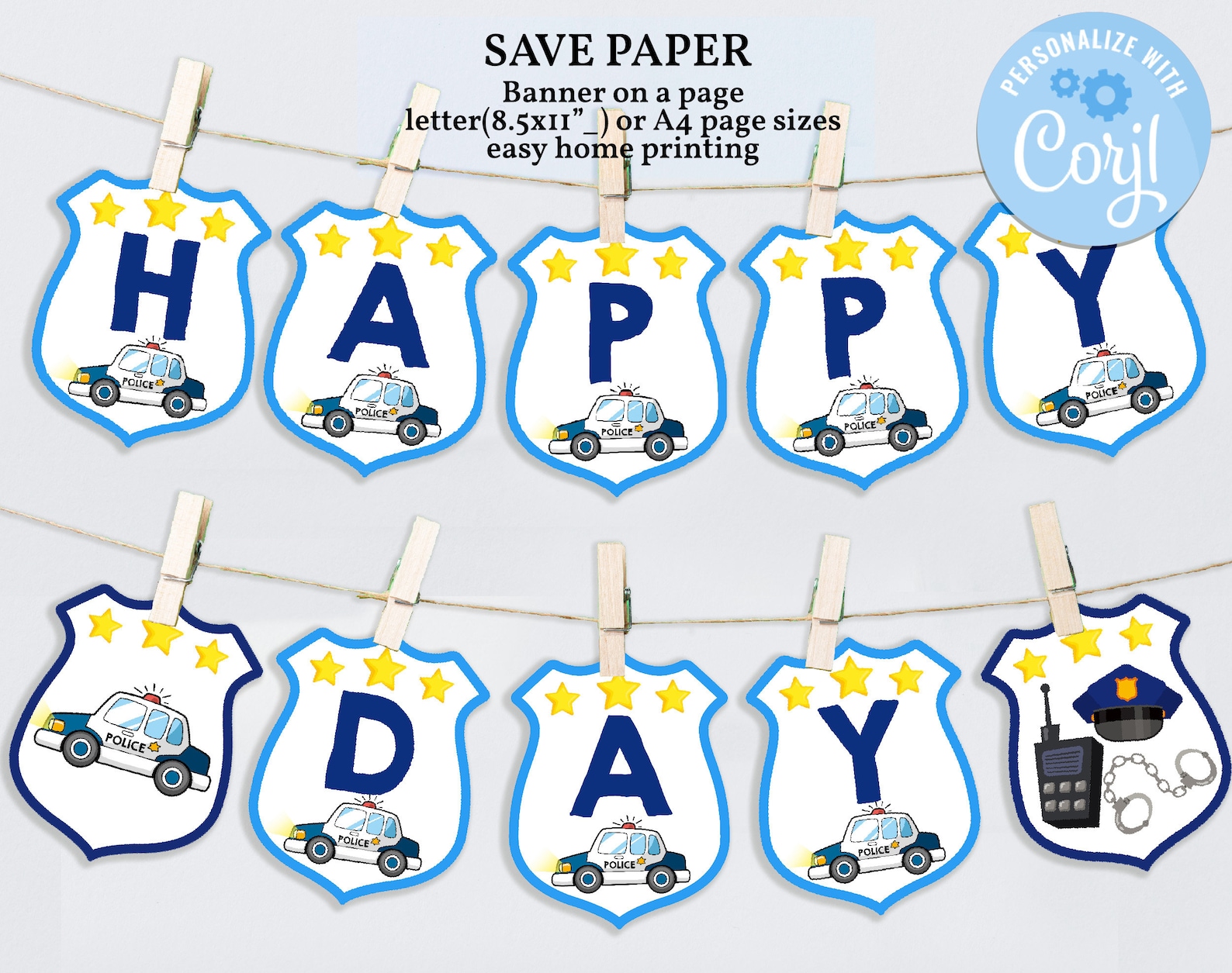 Police Birthday Banner Boy 1st Birthday Party Decor Police Officer ...