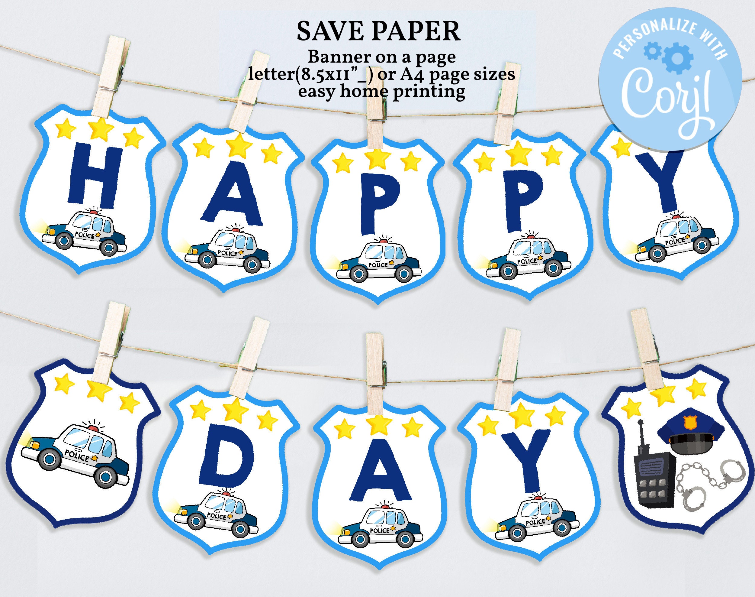 Police Birthday Banner Boy 1st Birthday Party Decor Police Officer ...