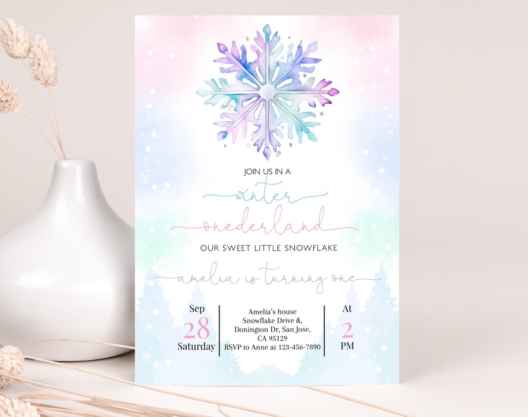 Snowflake Birthday Invitation, Winter Onederland Invite, Christmas Girl ...
