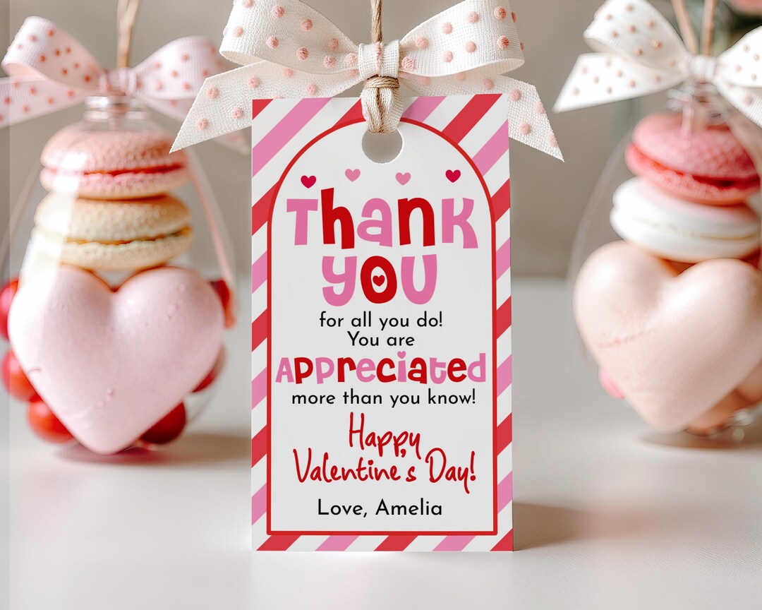 Valentine Appreciation Tags, Thank You for All You Do Tag, Red Pink ...
