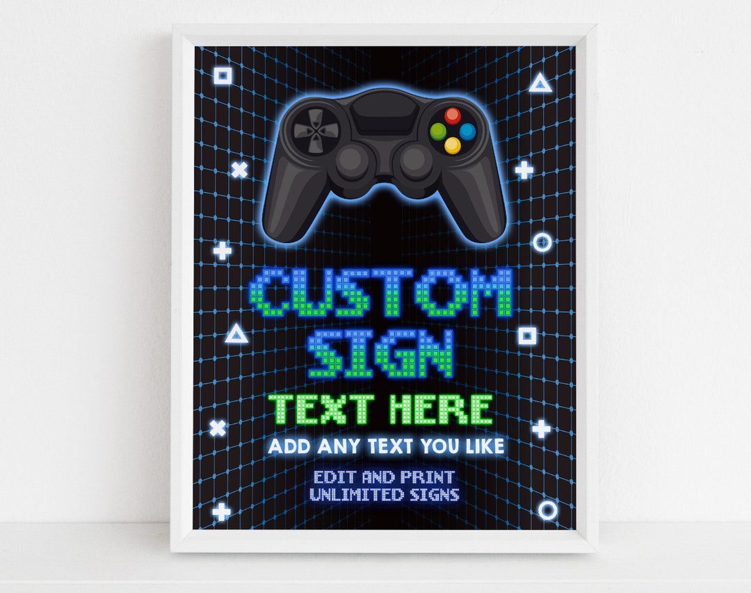 Video Game Birthday Table Signs Arcade Party Decor Custom EDITABLE Let ...
