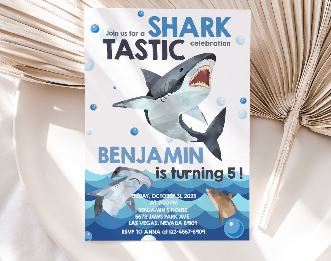 Shark Birthday Invitation Girl Boy Birthday Party Invite Under the Sea ...