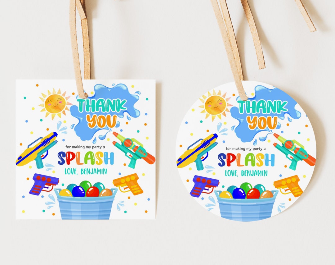 Water Balloon Favor Tags Water Gun Birthday Gift Tags Let's Get Soaked ...