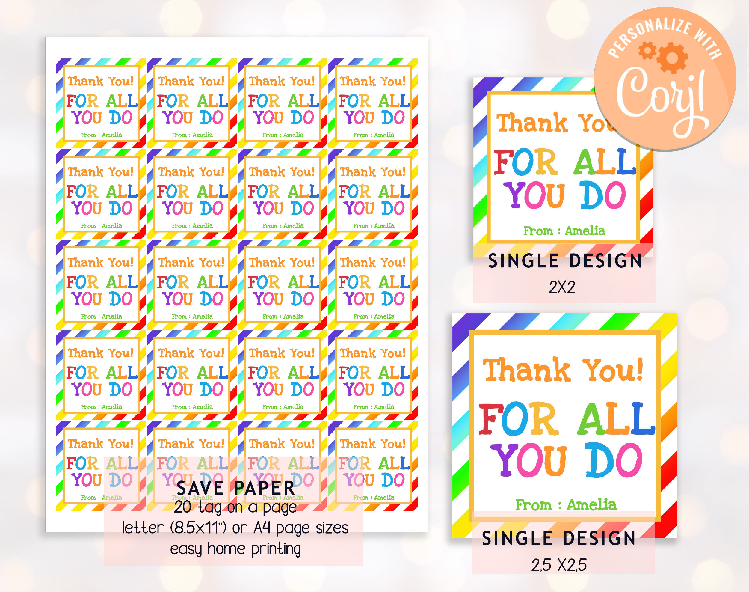 EDITABLE Thank You for All You Do Tag Teacher Appreciation - Etsy