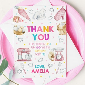 Baking Birthday Thank You Card Girl Chef Pink Cooking Party Thank You ...