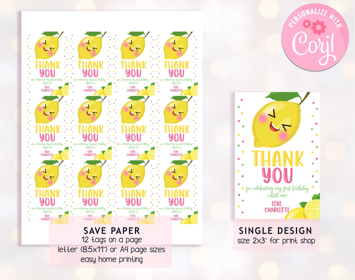 Lemon Gift Tag Birthday Party Favor Label Lemonade Thank You - Etsy
