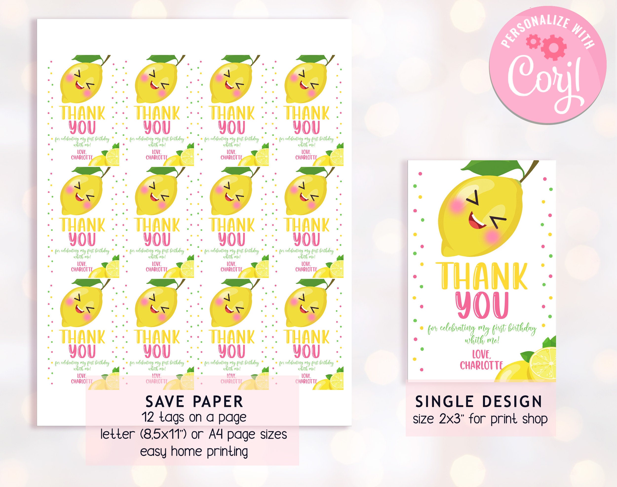 Lemon Gift Tag Birthday Party Favor Label Lemonade Thank You Stickers ...