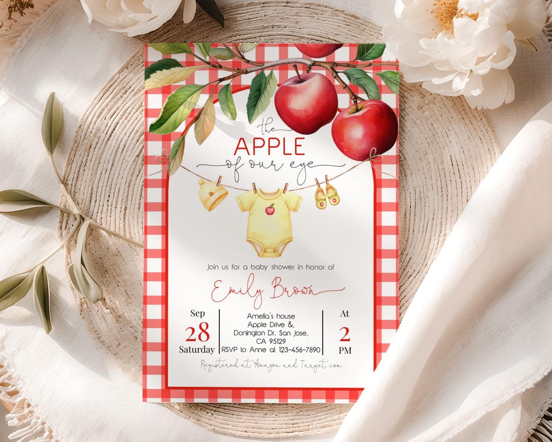 Apple Baby Shower Invitation, the Apple of Our Eye Invite, Yellow Baby ...