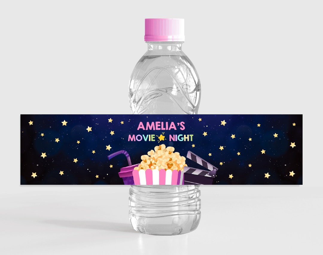 Movie Night Water Bottle Labels Movie Party Drink Label Backyard ...