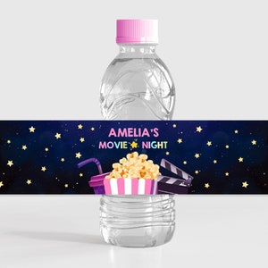 Movie Night Water Bottle Labels Movie Party Drink Label Backyard ...