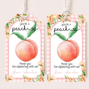 Peach Birthday Favor Tags One Sweet Peach Thank You Tags Sweet as a ...