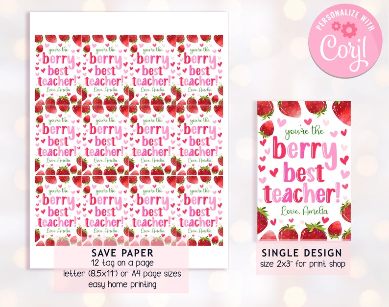 You're the Berry Best Teacher Appreciation Tag Strawberry - Etsy