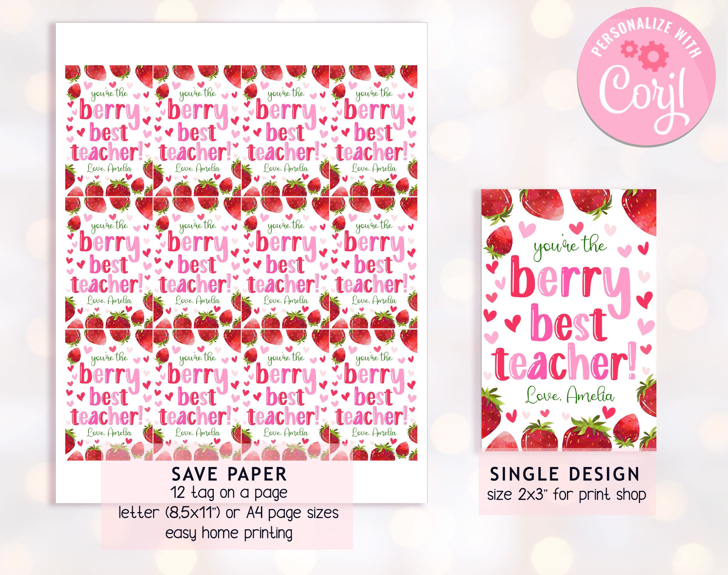 You're the Berry Best Teacher Appreciation Tag Strawberry - Etsy