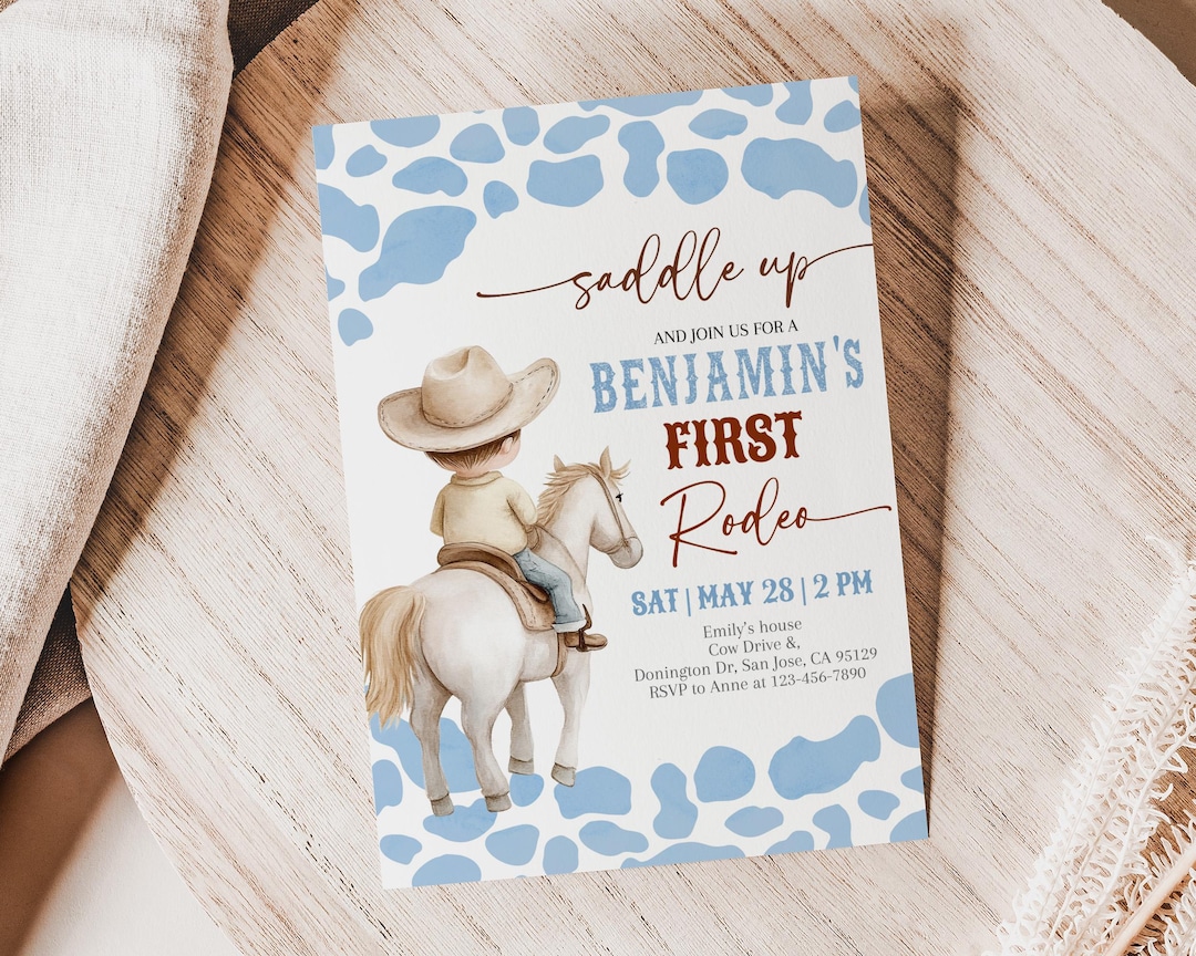 My First Rodeo Birthday Invitation Cowboy 1st Birthday Invite Boy Wild ...