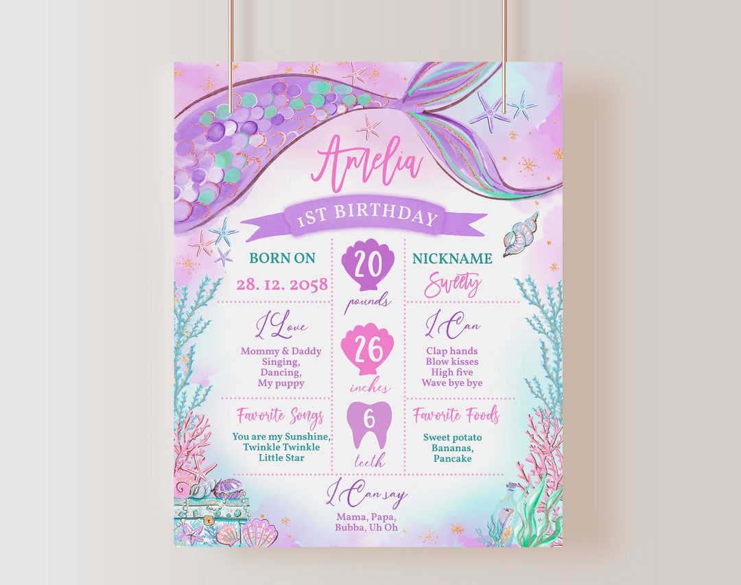Mermaid Milestone Board Sign Girl Birthday Party Decor Under the Sea ...