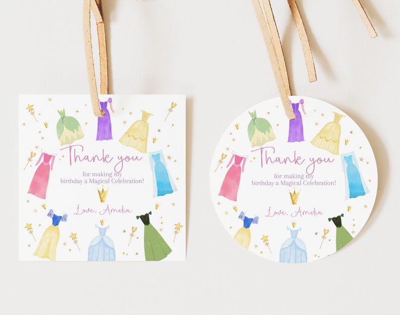 Princess Birthday Favor Tags Once Upon a Time Princess Dresses Gift ...