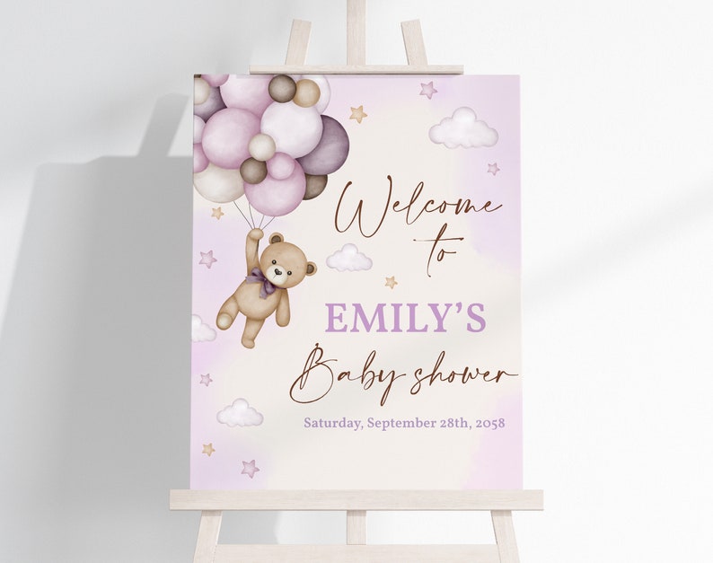 EDITABLE Teddy Bear Welcome Sign Baby Shower Poster Birthday - Etsy