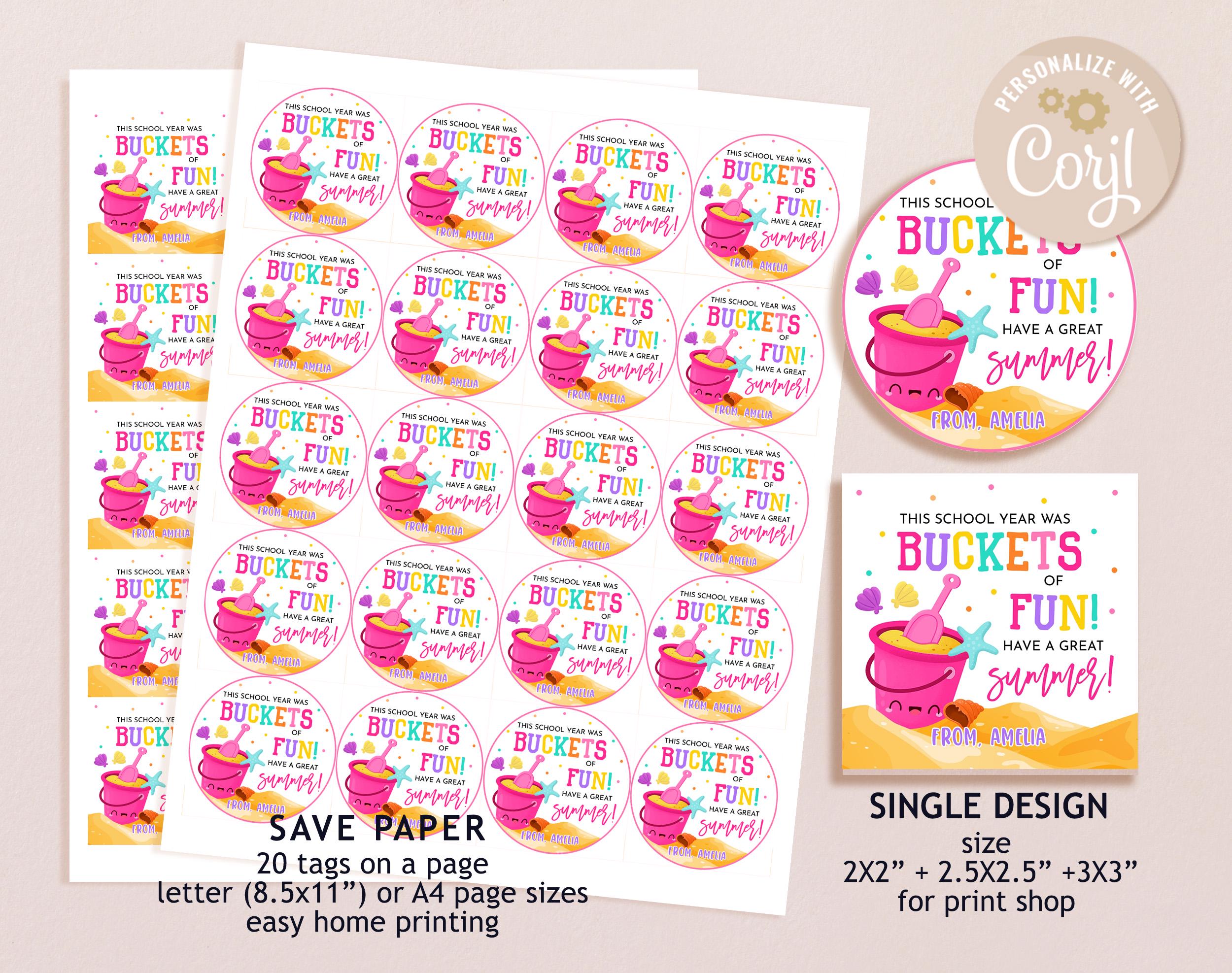 Buckets of Fun Gift Tags End of Year Favor Tags Last Day of School ...