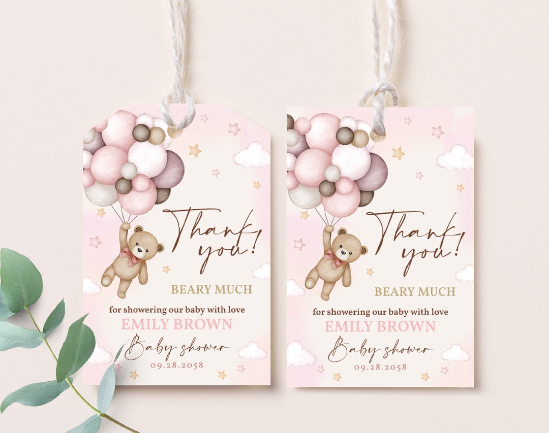 Teddy Bear Favor Tags Blush Pink Girl Baby Shower Thank You Tags First ...