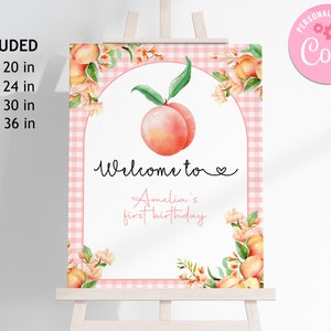 Peach Birthday Welcome Sign One Sweet as a Peach Poster Girl 1st Summer ...