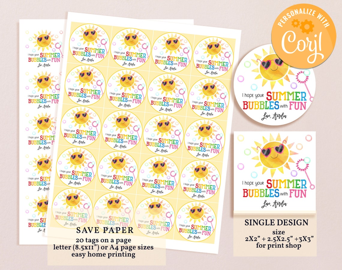 I Hope Your Summer Bubbles With Fun Tag Last Day of School Favor Tags ...