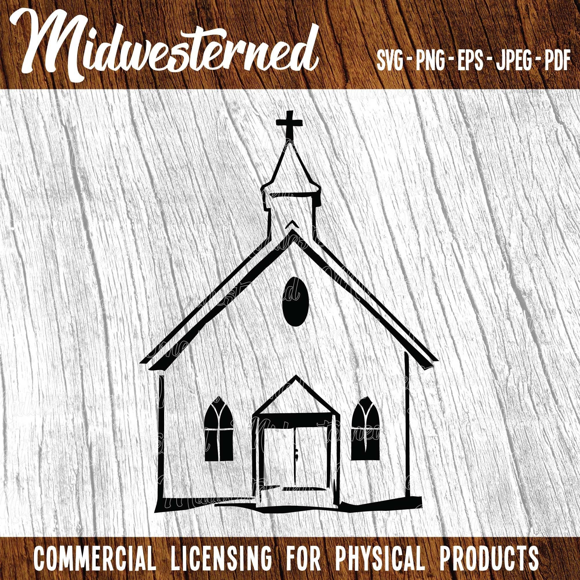 Country Church SVG - Church Svg - Handdrawn Church Clipart - Religious ...