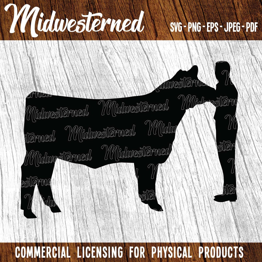 Boy Showing Cattle SVG - Steer Svg - Cow Silhouette - Bull Png - Cattle Show Art - Etsy