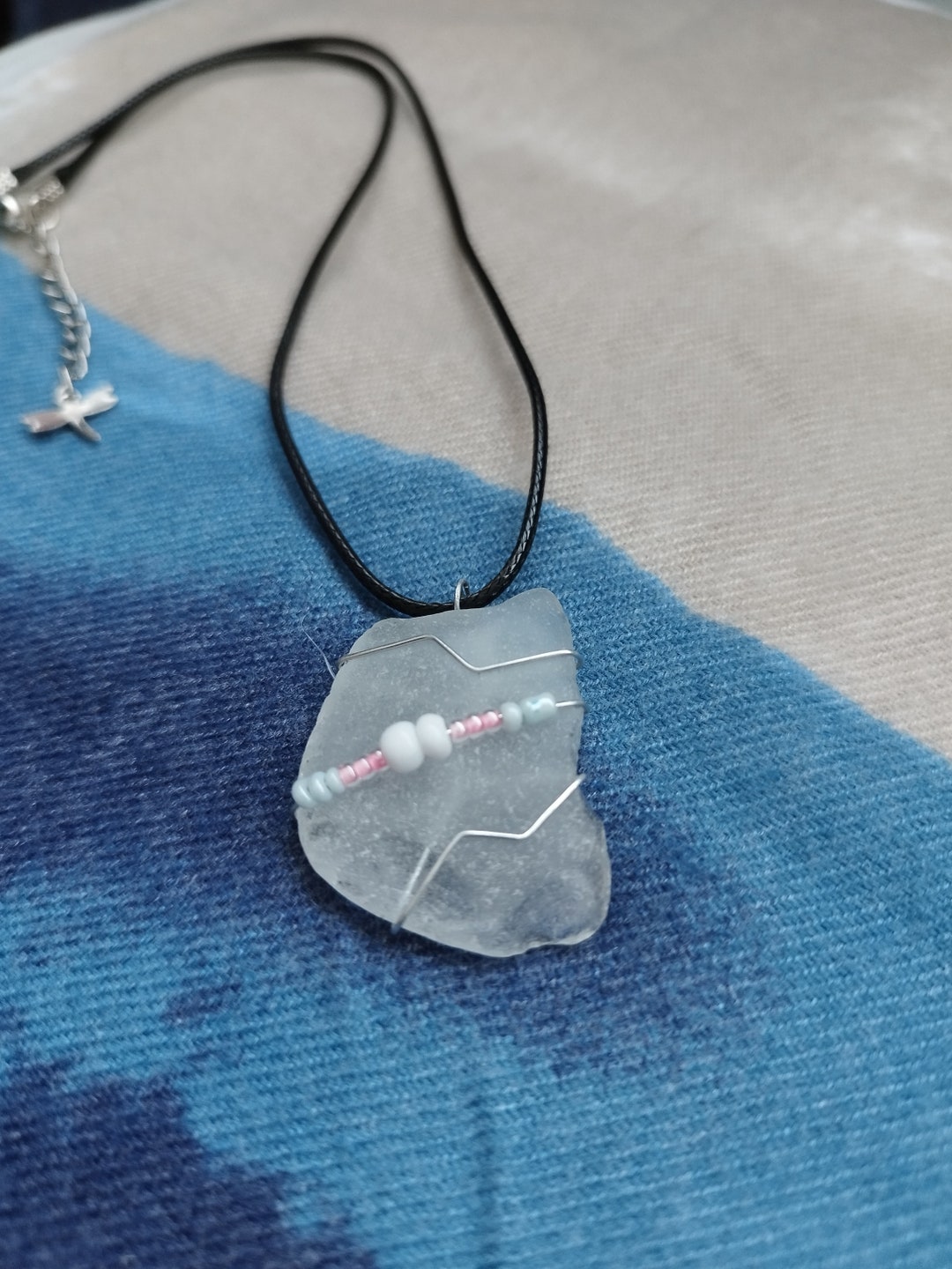 Transgender Flag Beaded Sea Glass Pendant Necklace - Etsy