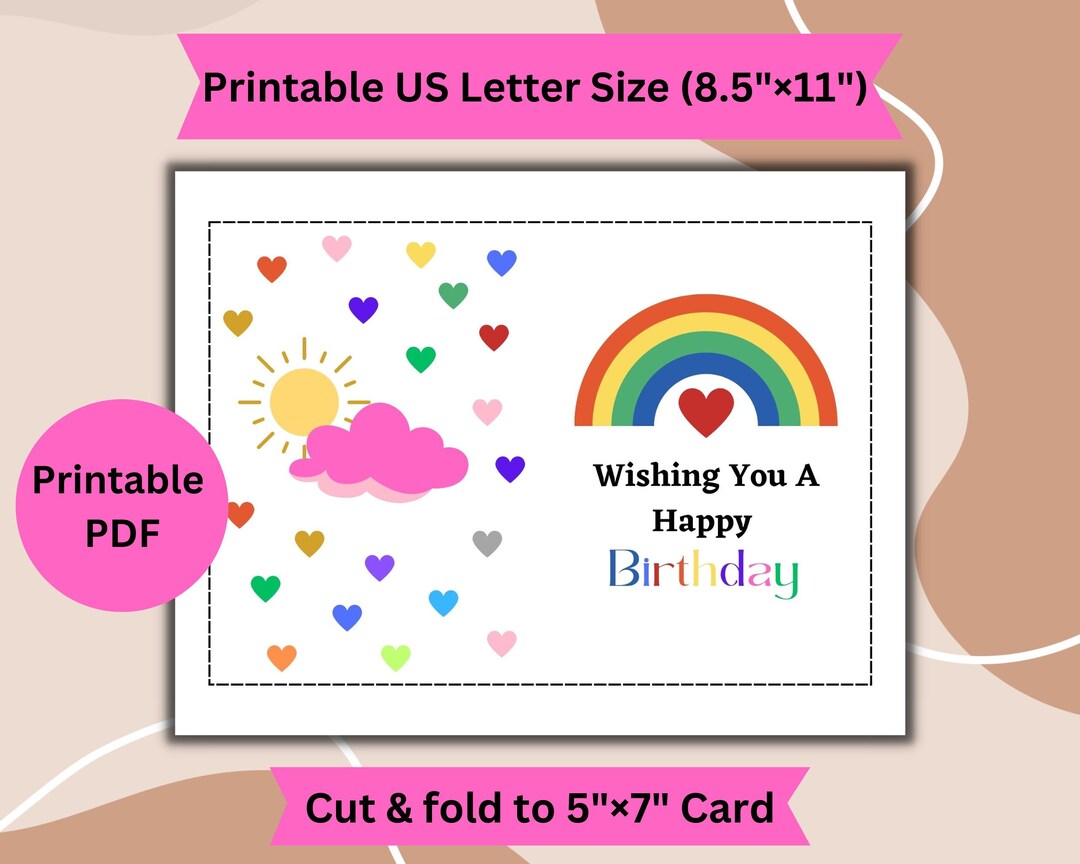 Printable Rainbow Birthday Greeting Card | Digital Download | Greeting ...