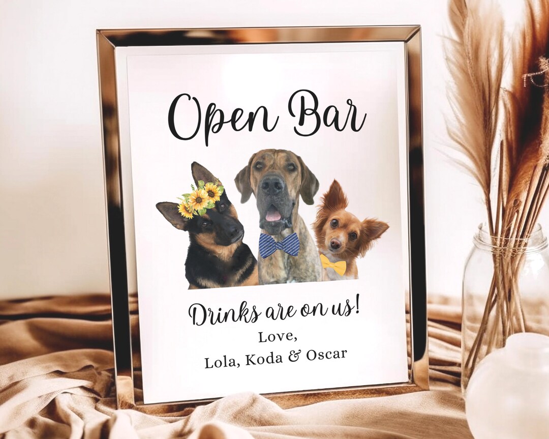 Pet Wedding Favor Sign, Dog Open Bar Sign, Dog Treat Sign for Wedding ...