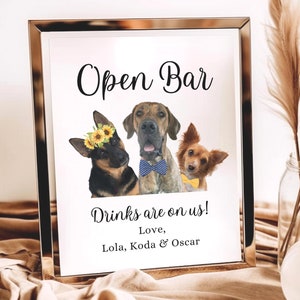 Pet Wedding Favor Sign, Dog Open Bar Sign, Dog Treat Sign for Wedding ...