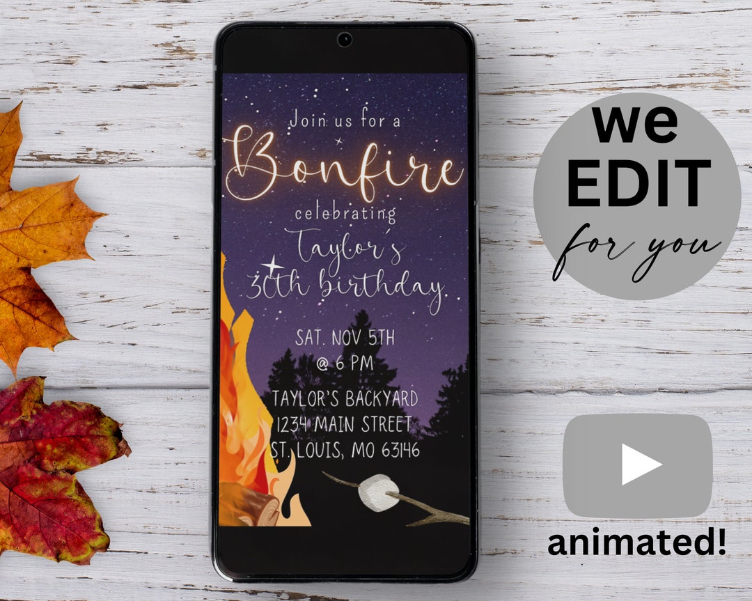 Digital Bonfire Invitation, Electronic Backyard Birthday Party Invite ...