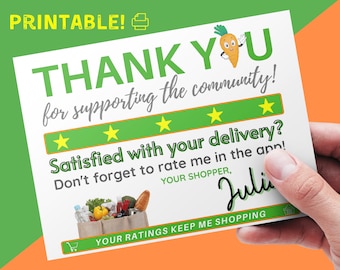 Shopper Personalized Thank You Cards, Custom Printable Digital Download ...