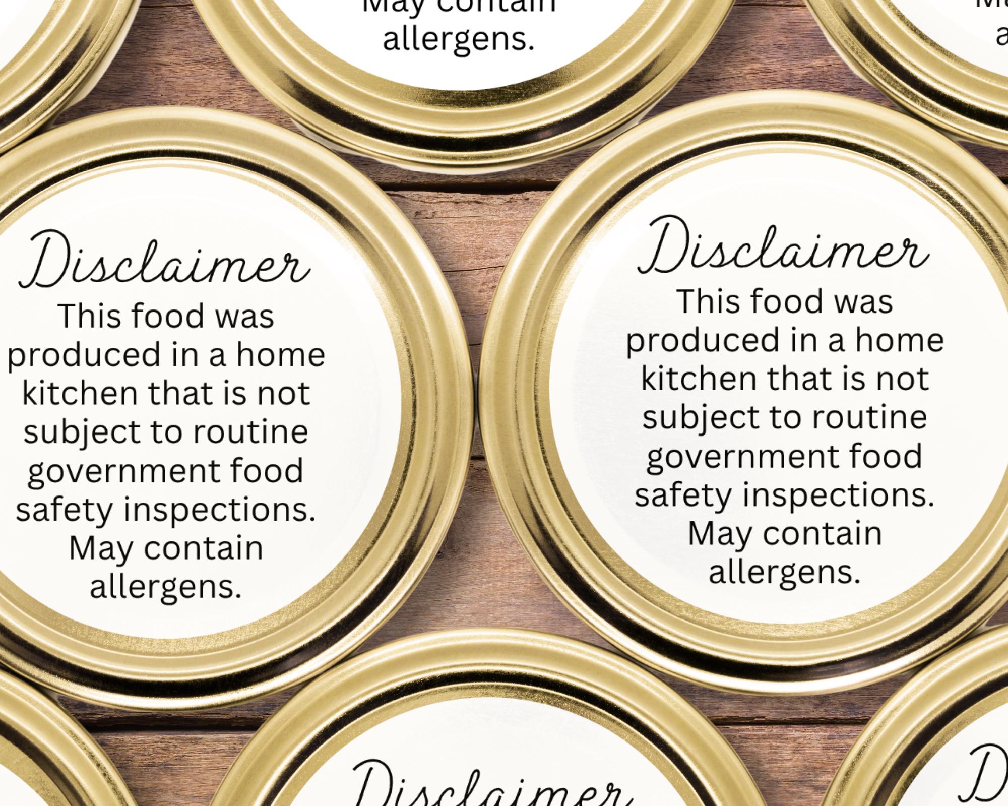 Cottage Food Law Disclaimer Stickers, Waterproof Home Bakery Label ...