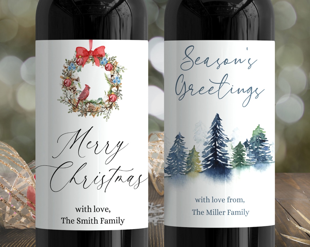 Personalized Christmas Wine Label, Custom Wine Label Christmas, Merry ...