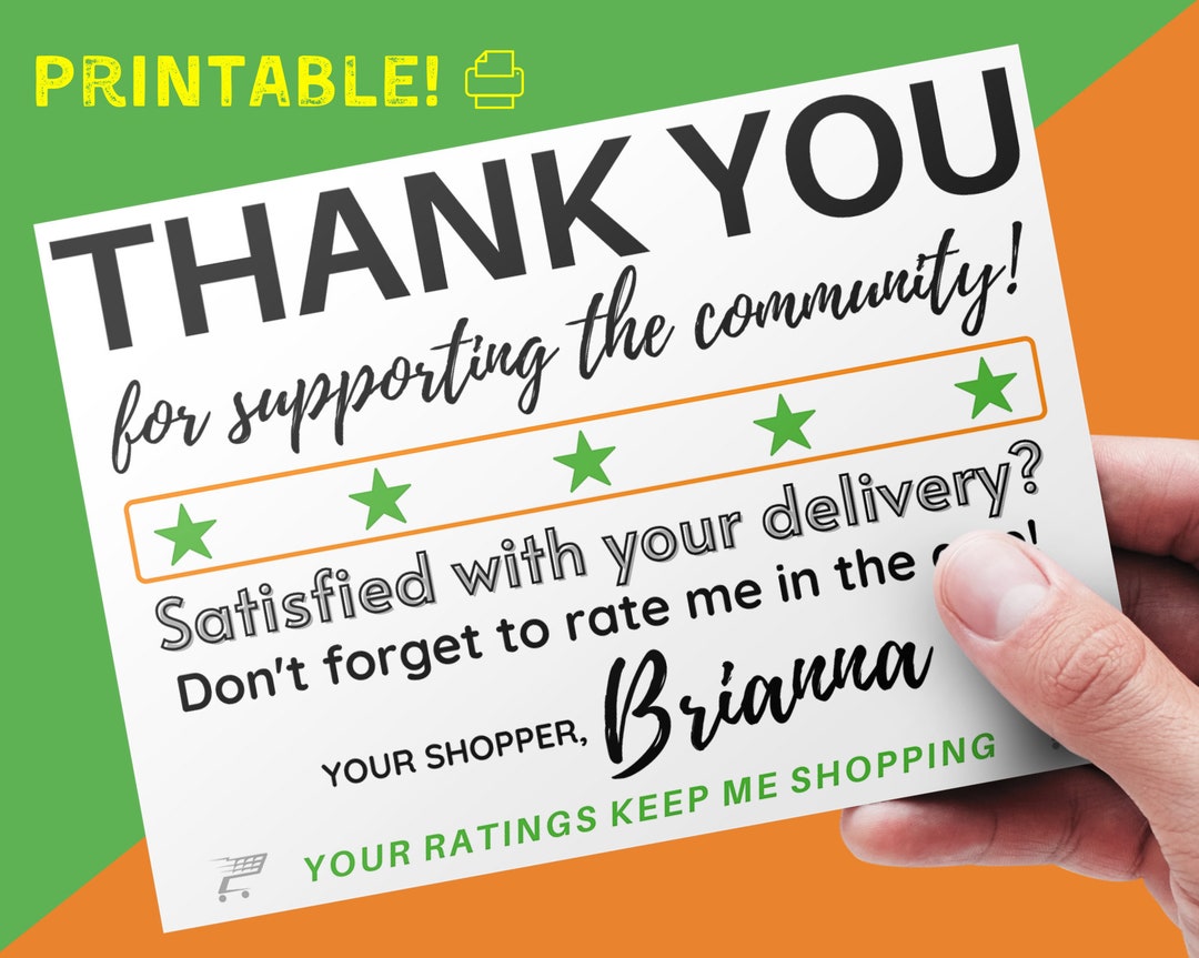Shopper Personalized Thank You Cards, Custom Printable Digital Download ...