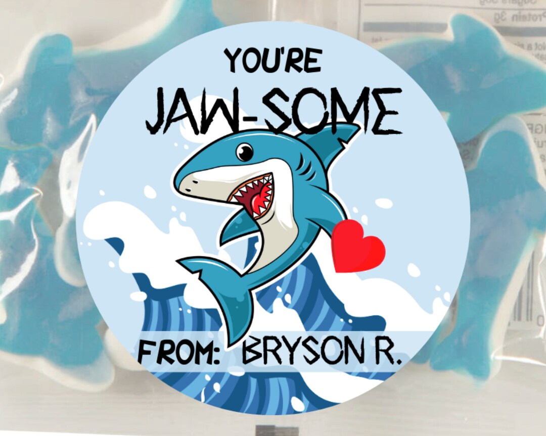 Shark Valentine's Day Stickers for Kids, Personalized Jawsome Classroom ...