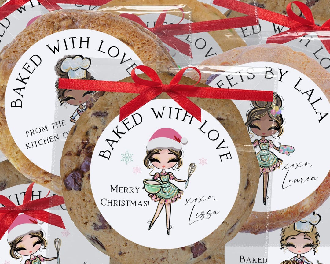 Custom Baked With Love Stickers, Christmas Cookie Stickers, Bakery ...