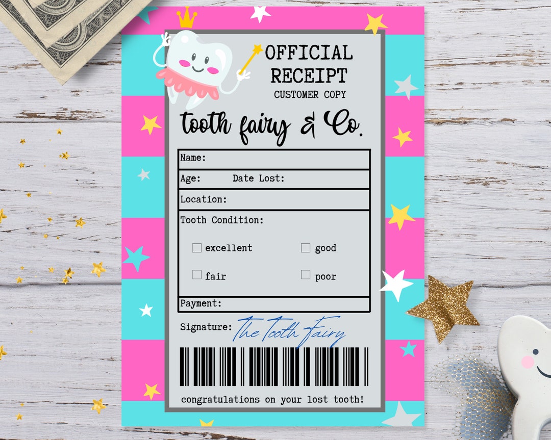 Tooth Fairy Receipt Printable, Tooth Fairy Gift Ideas, Girl Tooth Fairy ...