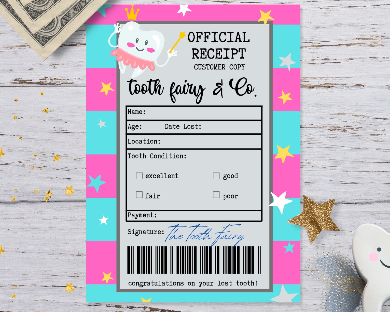 Tooth Fairy Receipt Printable Tooth Fairy Gift Ideas Girl - Etsy